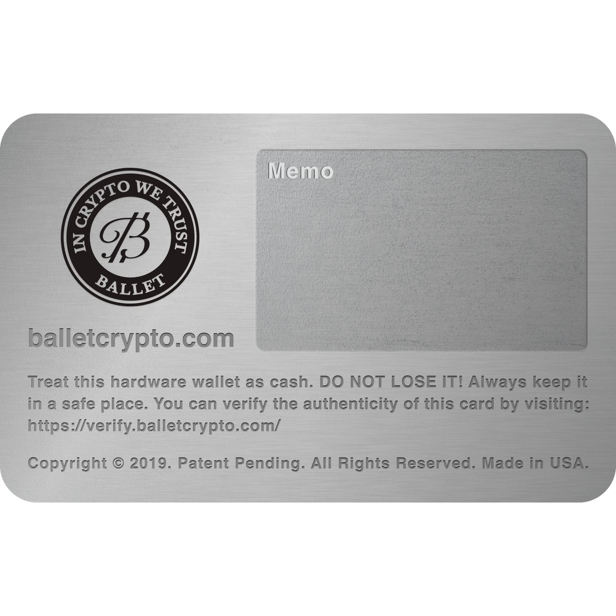 Credit Card Style Hardware Wallet by Ballet Crypto